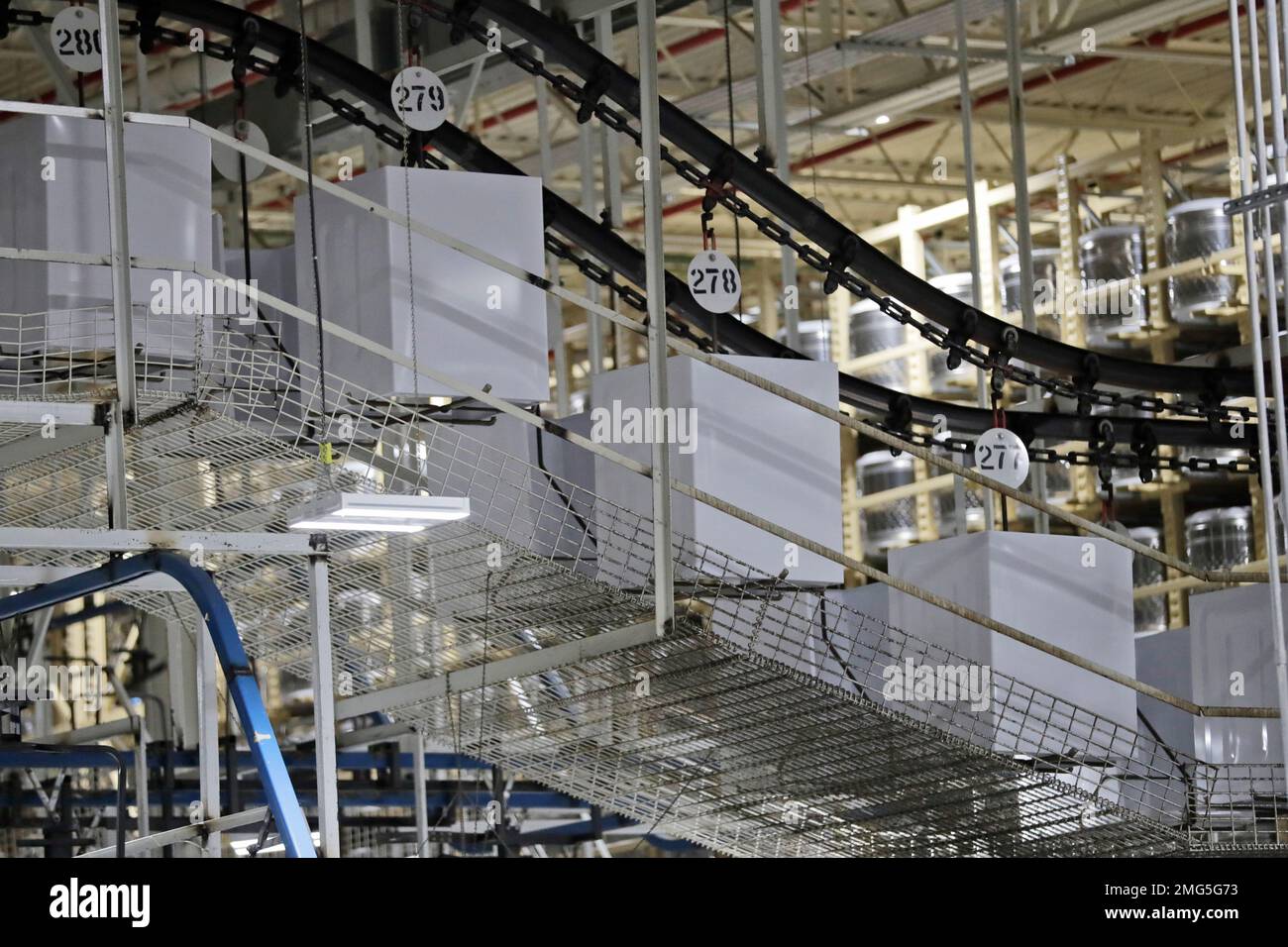 The assembly line is shown at the Whirlpool Corporation Manufacturing ...