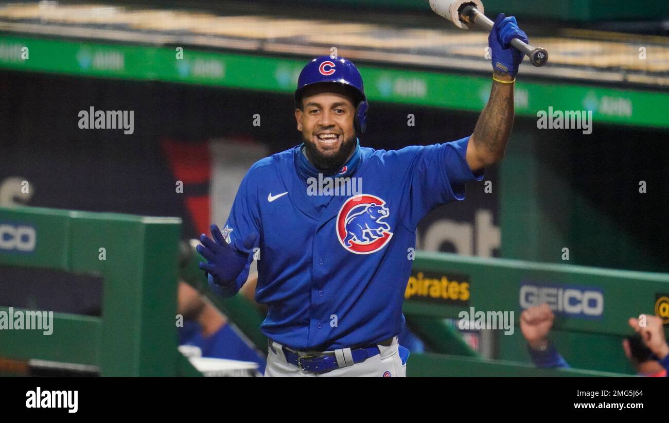 Chicago Cubs designated hitter Jose Martinez waves to the Pittsburgh ...