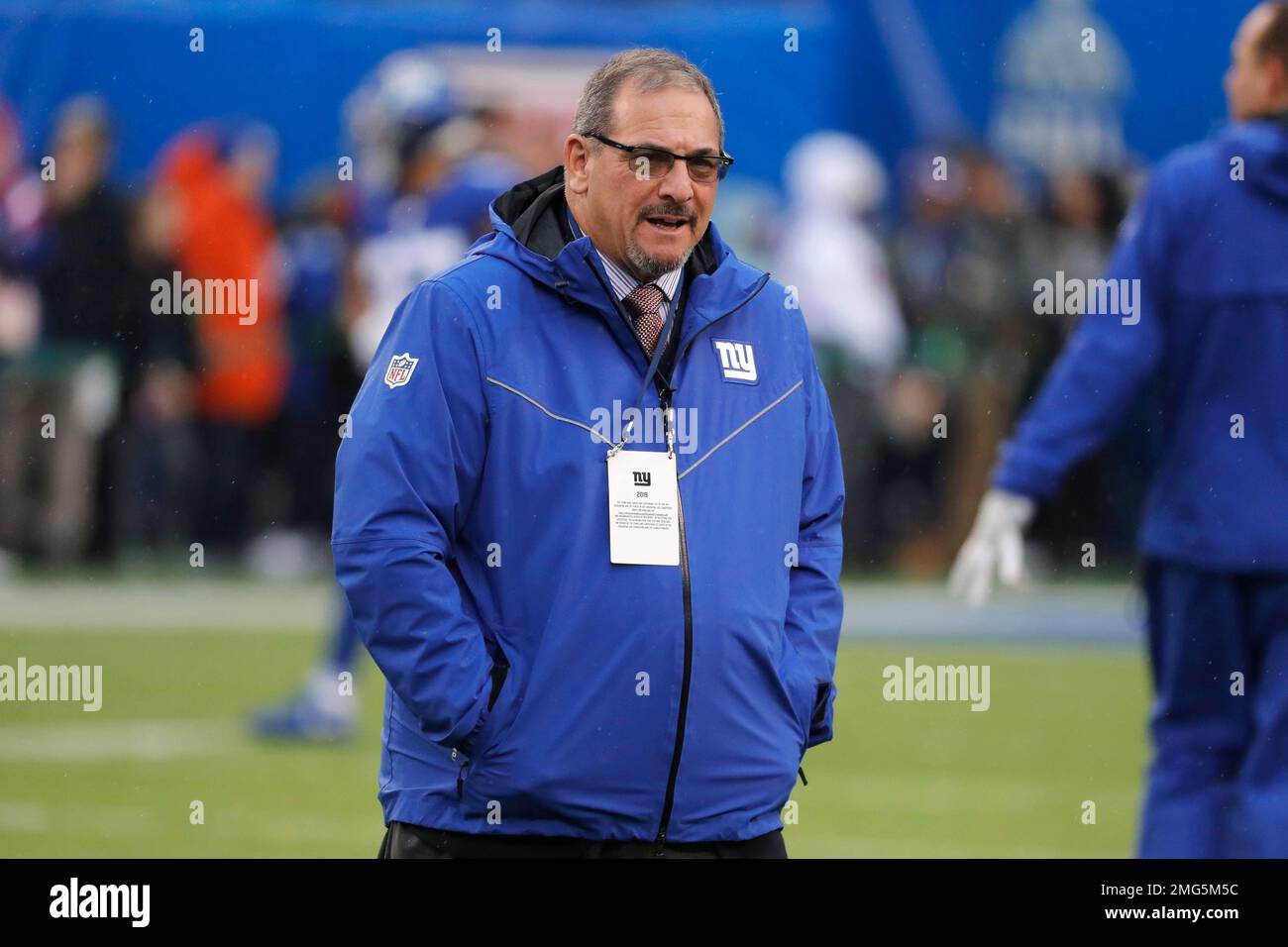FILE - New York Giants general manager Dave Gettleman watches warm ups ...