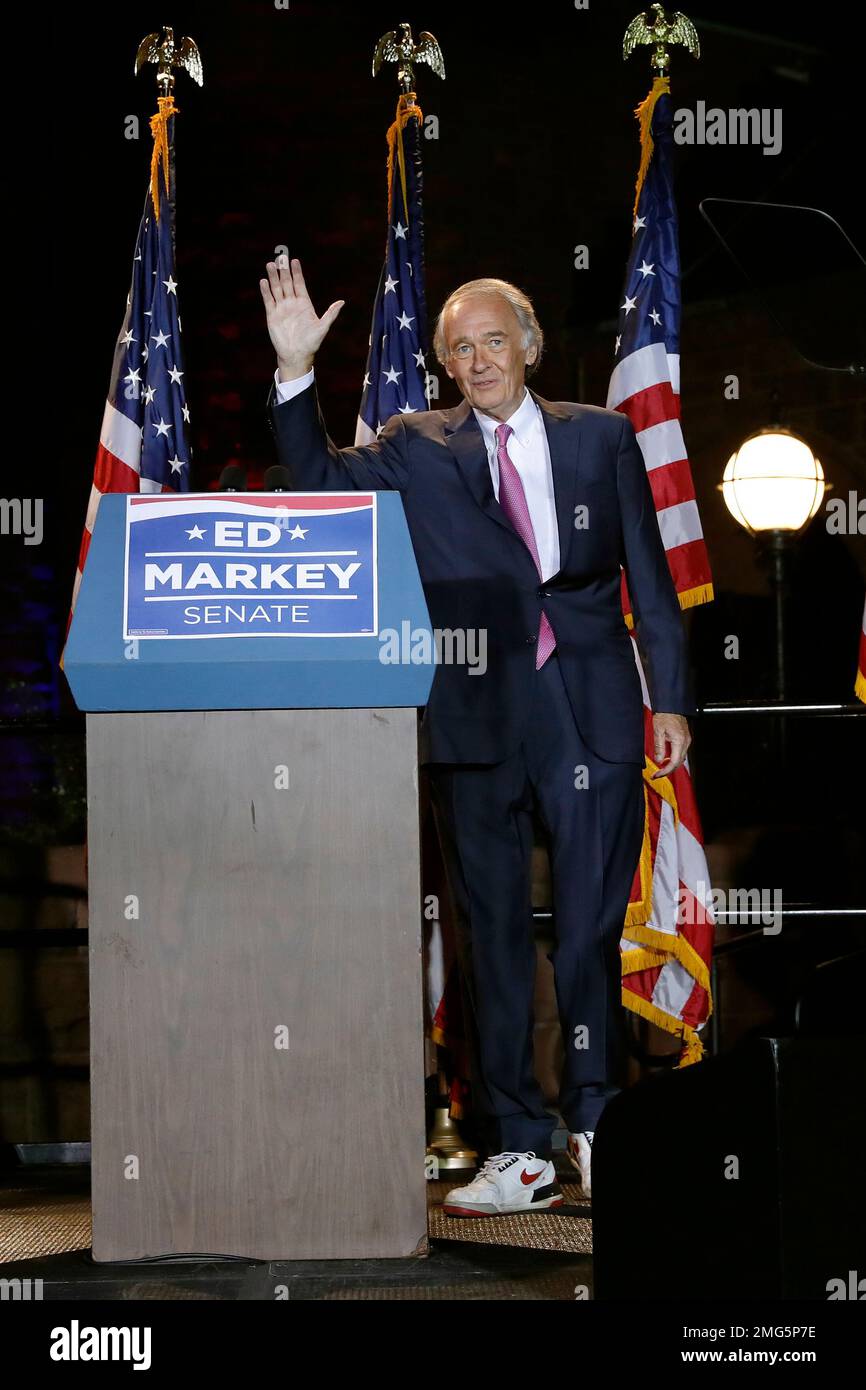 Incumbent U.S. Sen. Edward Markey celebrates in Malden, Mass., after ...