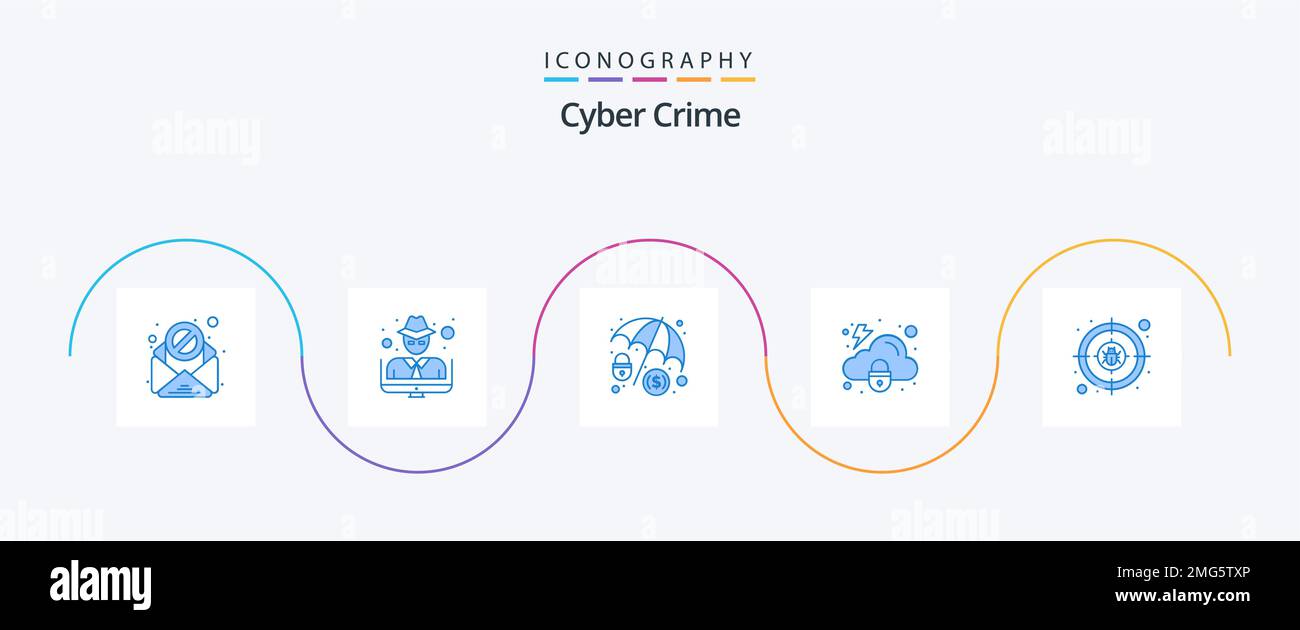 Cyber Crime Blue 5 Icon Pack Including Internet Crime Dollar
