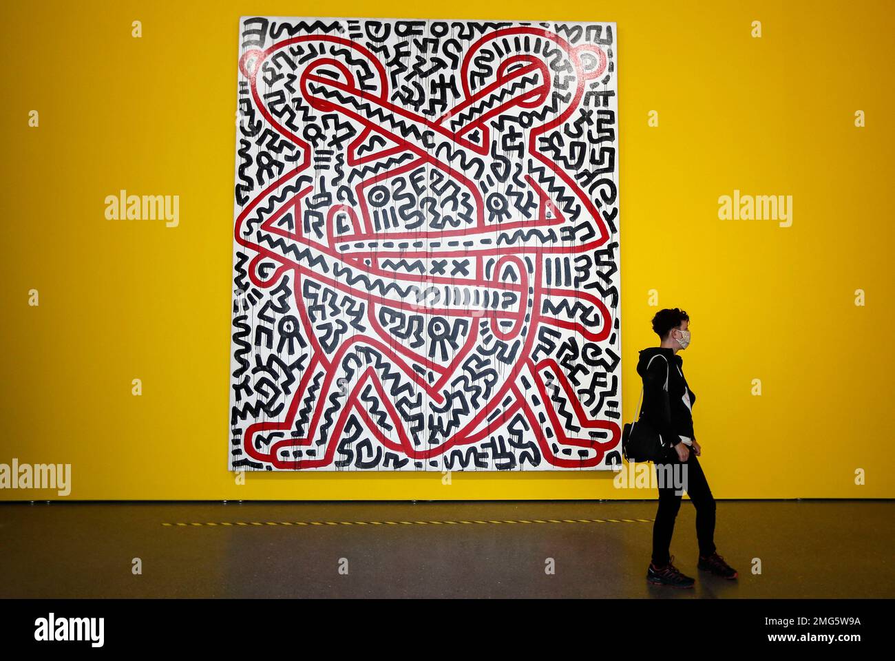 Visitors watching artwork by US artist Keith Haring during an ...