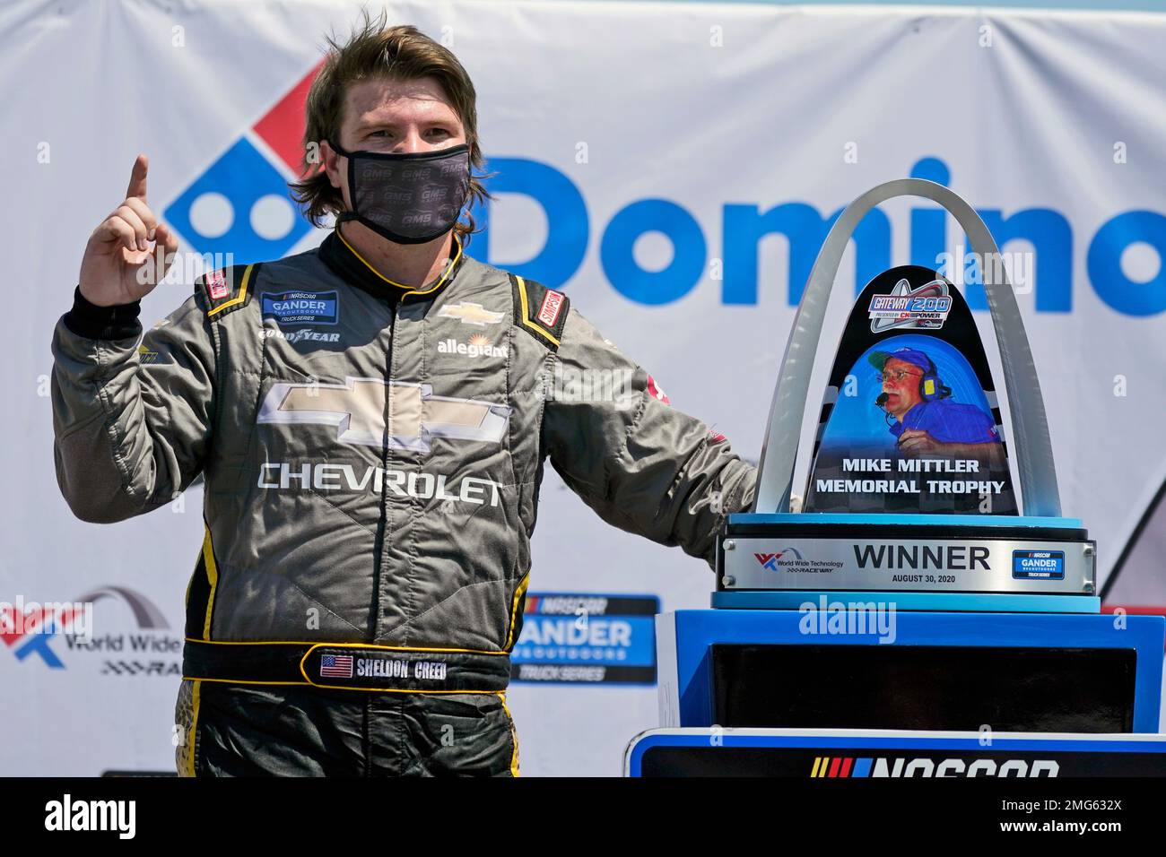 Sheldon Creed celebrates after winning a NASCAR Truck Series race at ...