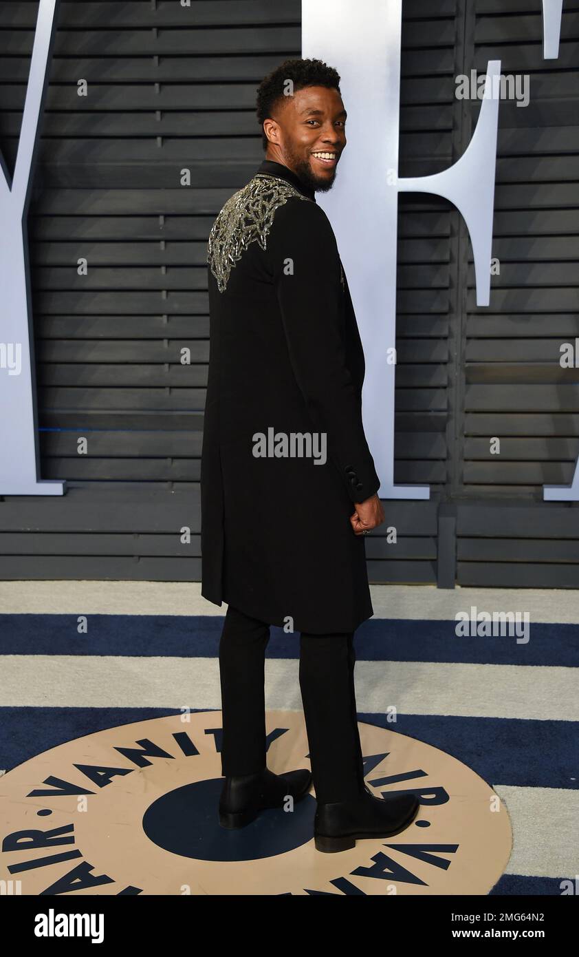 Chadwick Boseman arrives at the Vanity Fair Oscar Party on Sunday ...