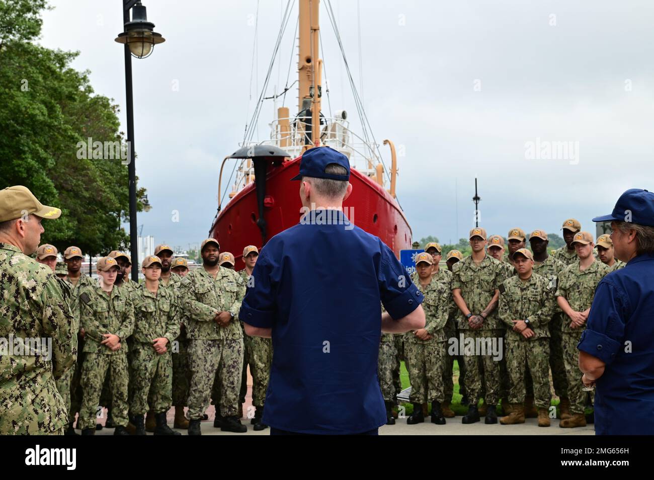 Coast Guard Vice Adm. Kevin Lunday, Atlantic Area Commander, addresses ...