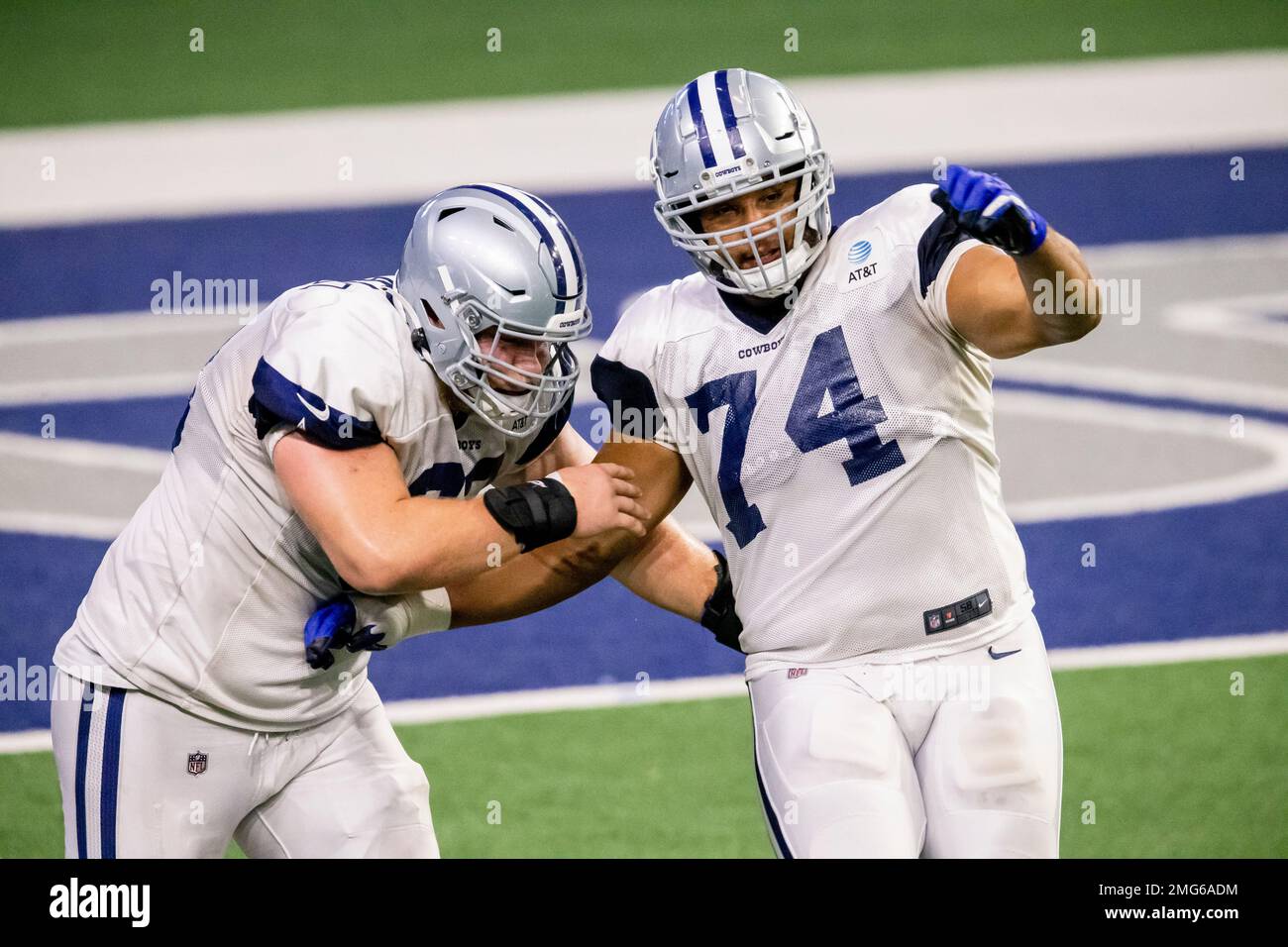 Dallas Cowboys center Tyler Biadasz (63) and tackle Terence Steele (74 ...