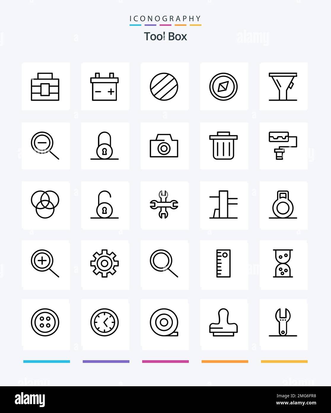 Creative Tools 25 OutLine icon pack Such As camera. padlock. liter ...