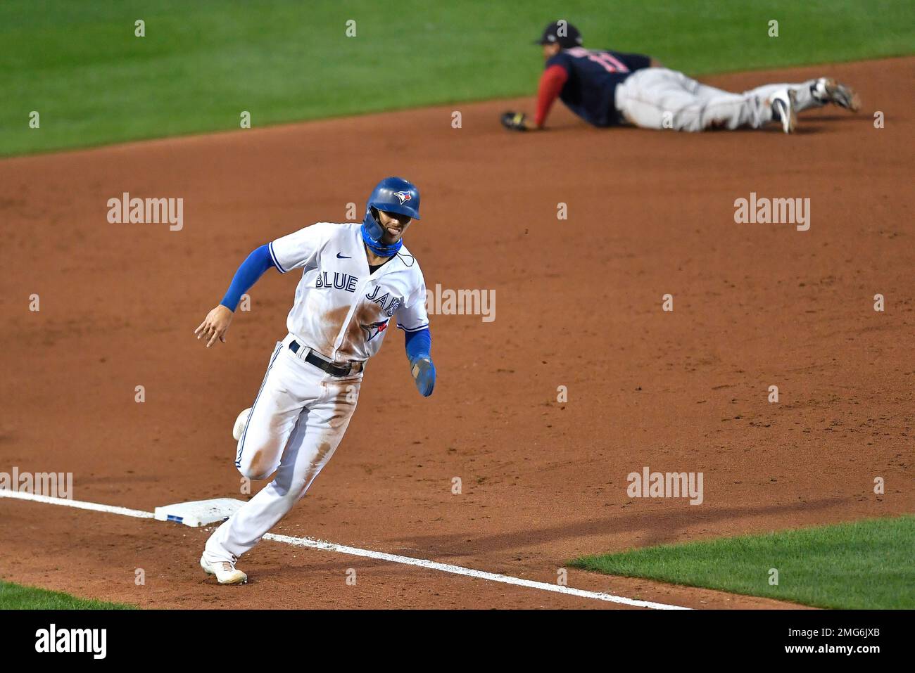 Toronto Blue Jays' Cavan Biggio rounds third base on the way to scoring ...