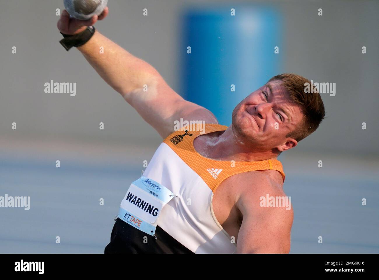 Luke Warning throws during the Blue Oval Showcase shot put, Tuesday ...