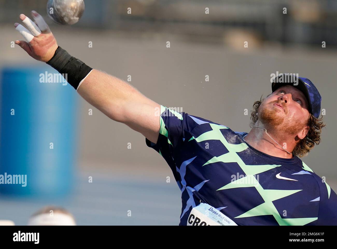 Ryan Crouser throws during the Blue Oval Showcase shot put, Tuesday ...