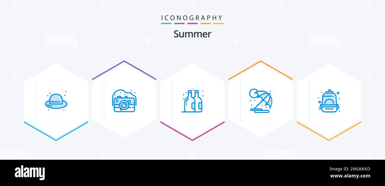 Summer 25 Blue icon pack including mountain. backpack. beer. vacation ...