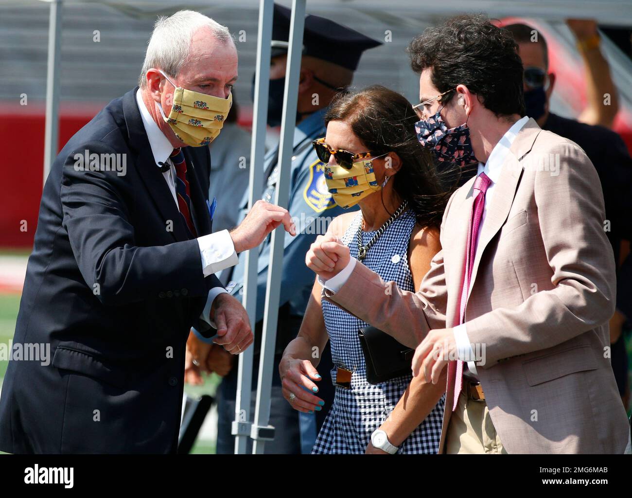 New Jersey Gov. Phil Murphy greets his wife Tammy and son Josh, after ...