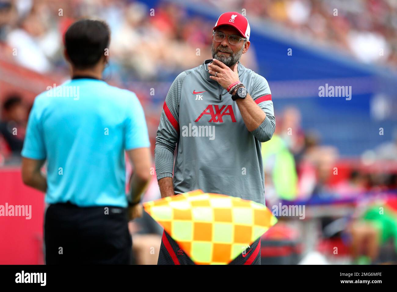 Liverpool's manager Juergen Klopp argues to the referee during a ...