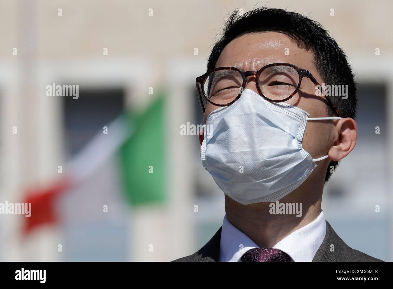 Hong Kong activist Nathan Law takes part in a protest during a meeting ...