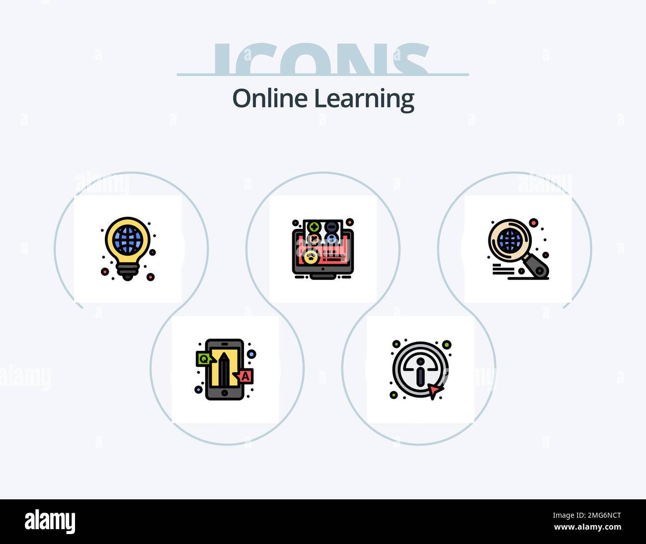 Online Learning Line Filled Icon Pack 5 Icon Design. write. learning. book. draw. open Stock ...