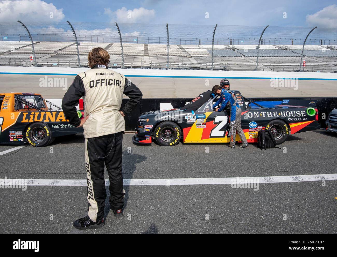Zane Smith (21) before the start of a NASCAR Truck Series race at Dover ...