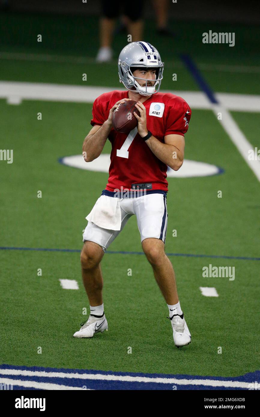 Dallas Cowboys quarterback Ben DiNucci (7) prepares to throw during an ...