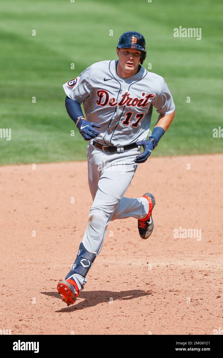 Detroit Tigers' Grayson Greiner rounds the bases after hitting a solo ...