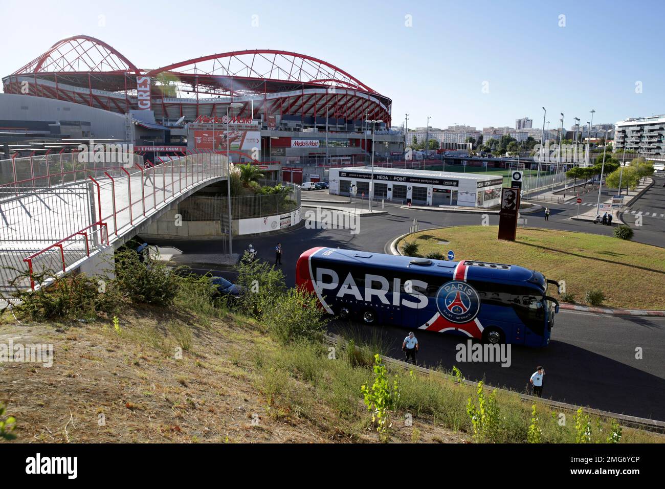The PSG team bus approaches the Luz stadium in Lisbon ahead of the ...