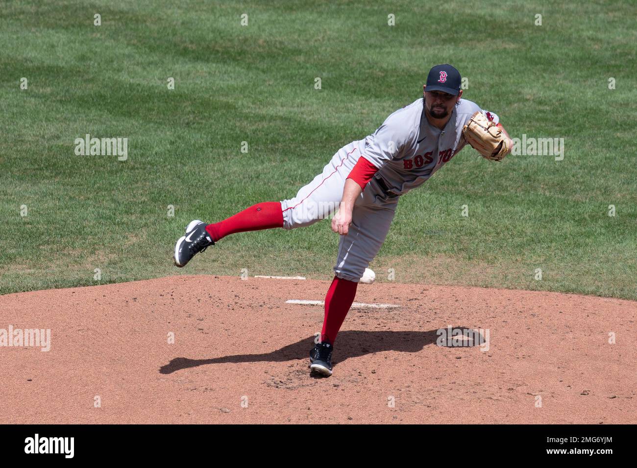 Boston Red Sox starter Zack Godley looks toward the plate after ...