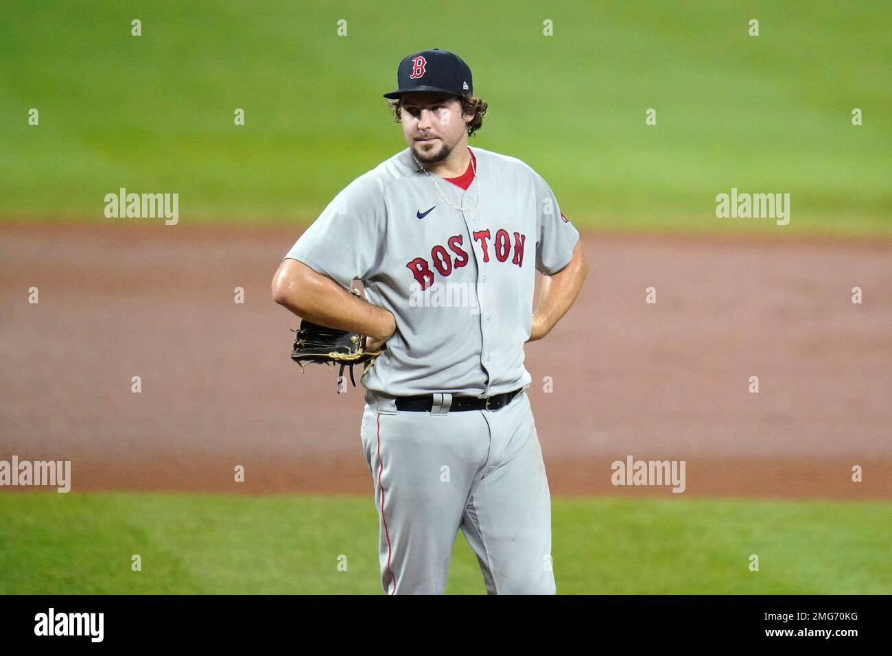 Boston Red Sox relief pitcher Josh Taylor reacts after allowing a two ...