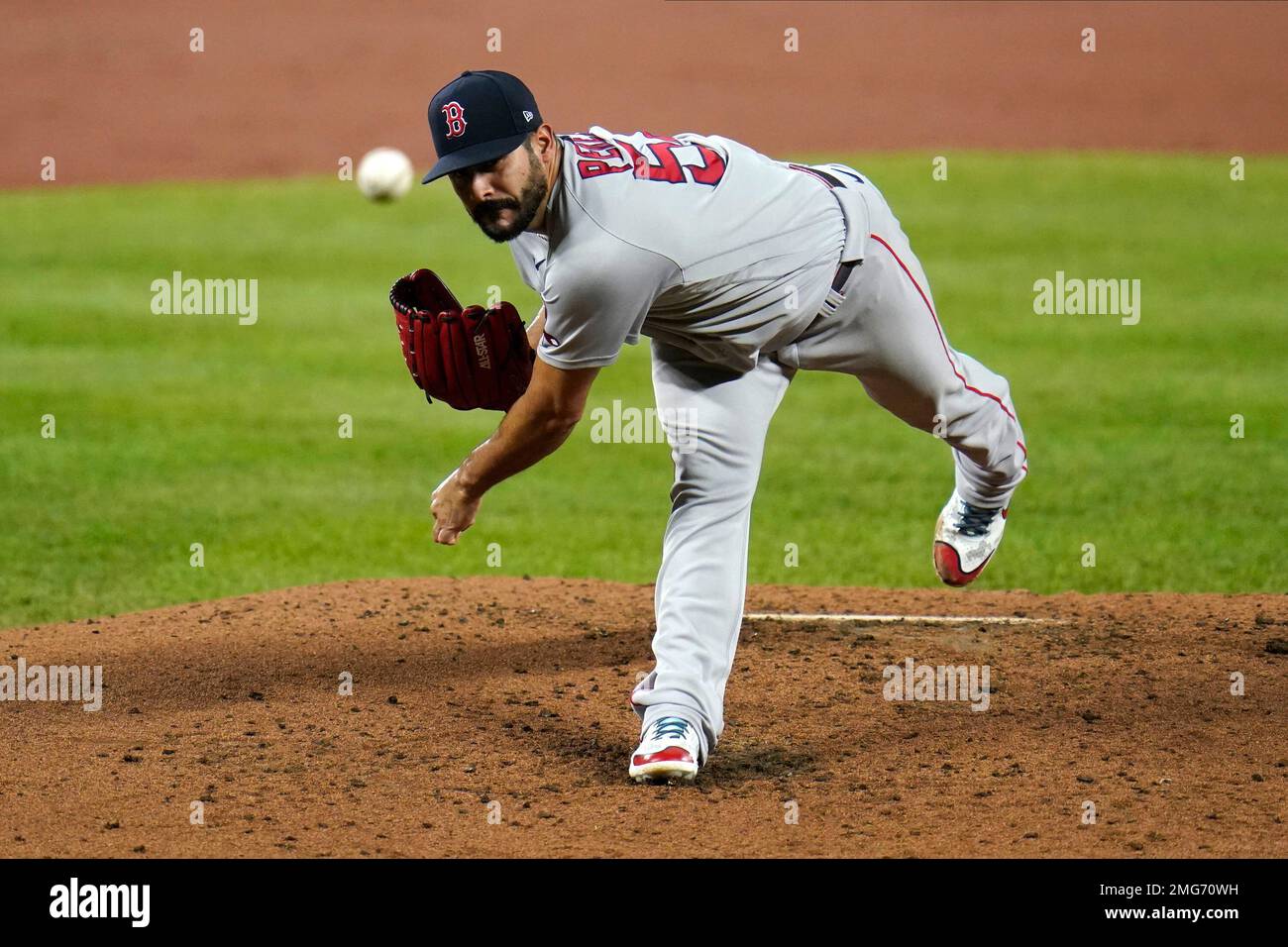 Boston Red Sox starting pitcher Martin Perez throws a pitch to the ...
