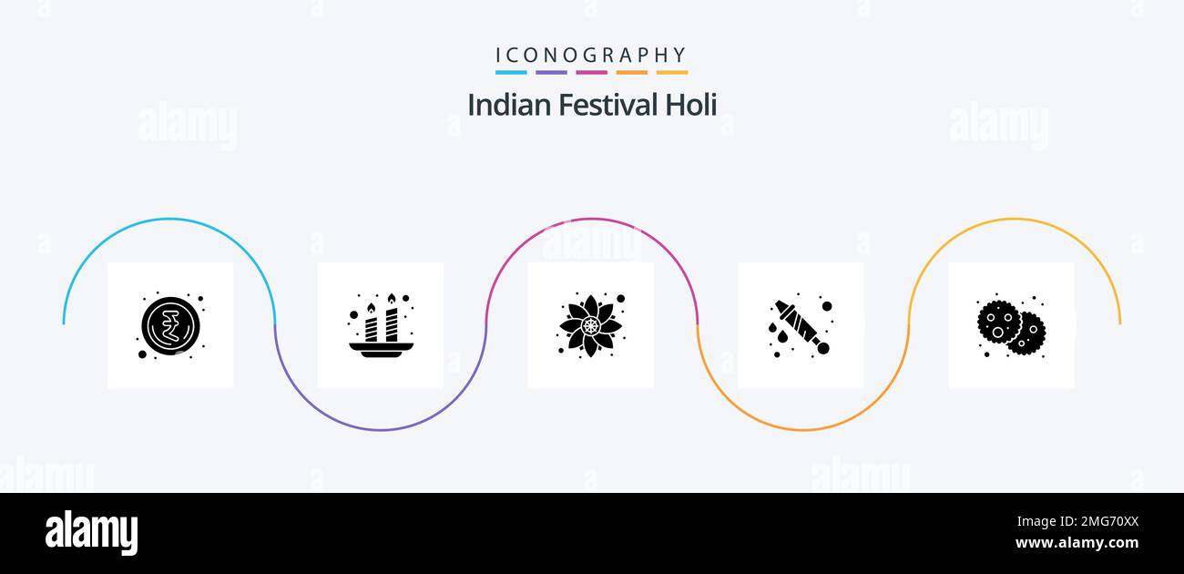 Holi Glyph 5 Icon Pack Including party. food. pattern. bread. water gun ...