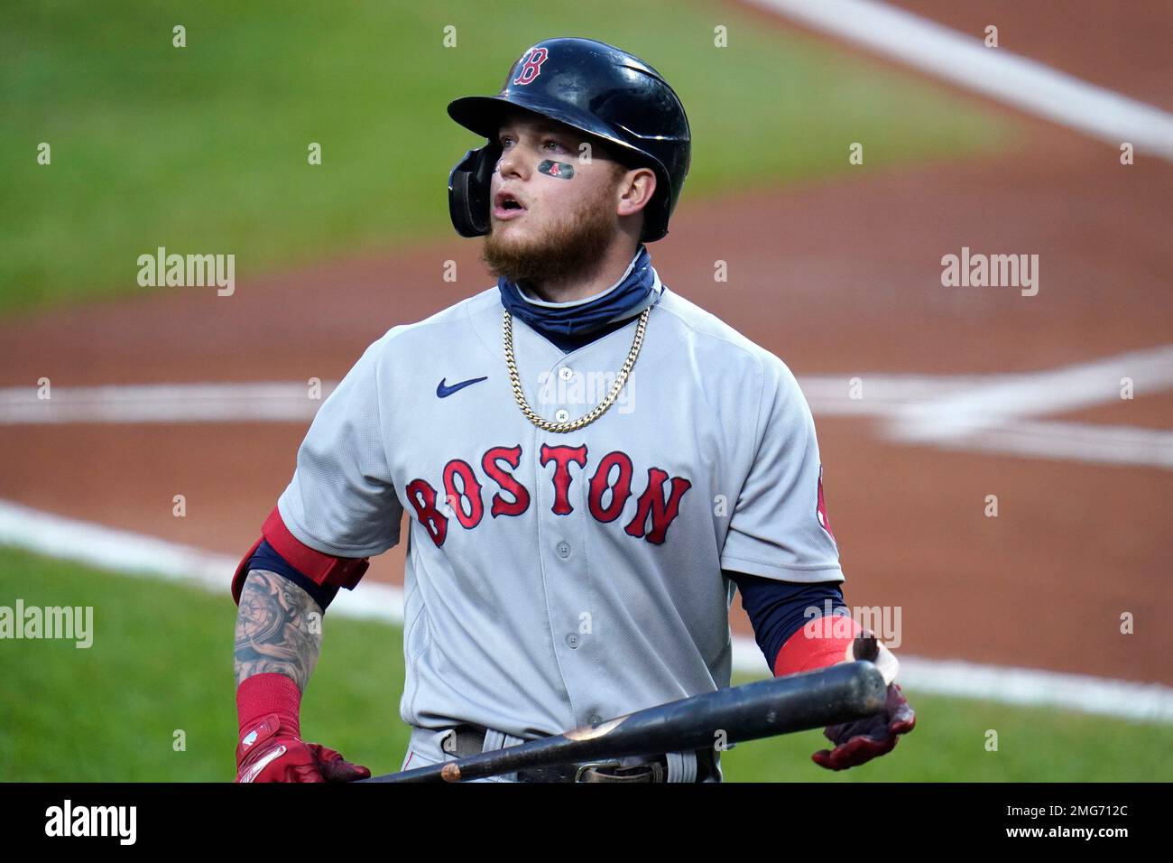 Boston Red Sox's Alex Verdugor heads to the dugout after striking out ...