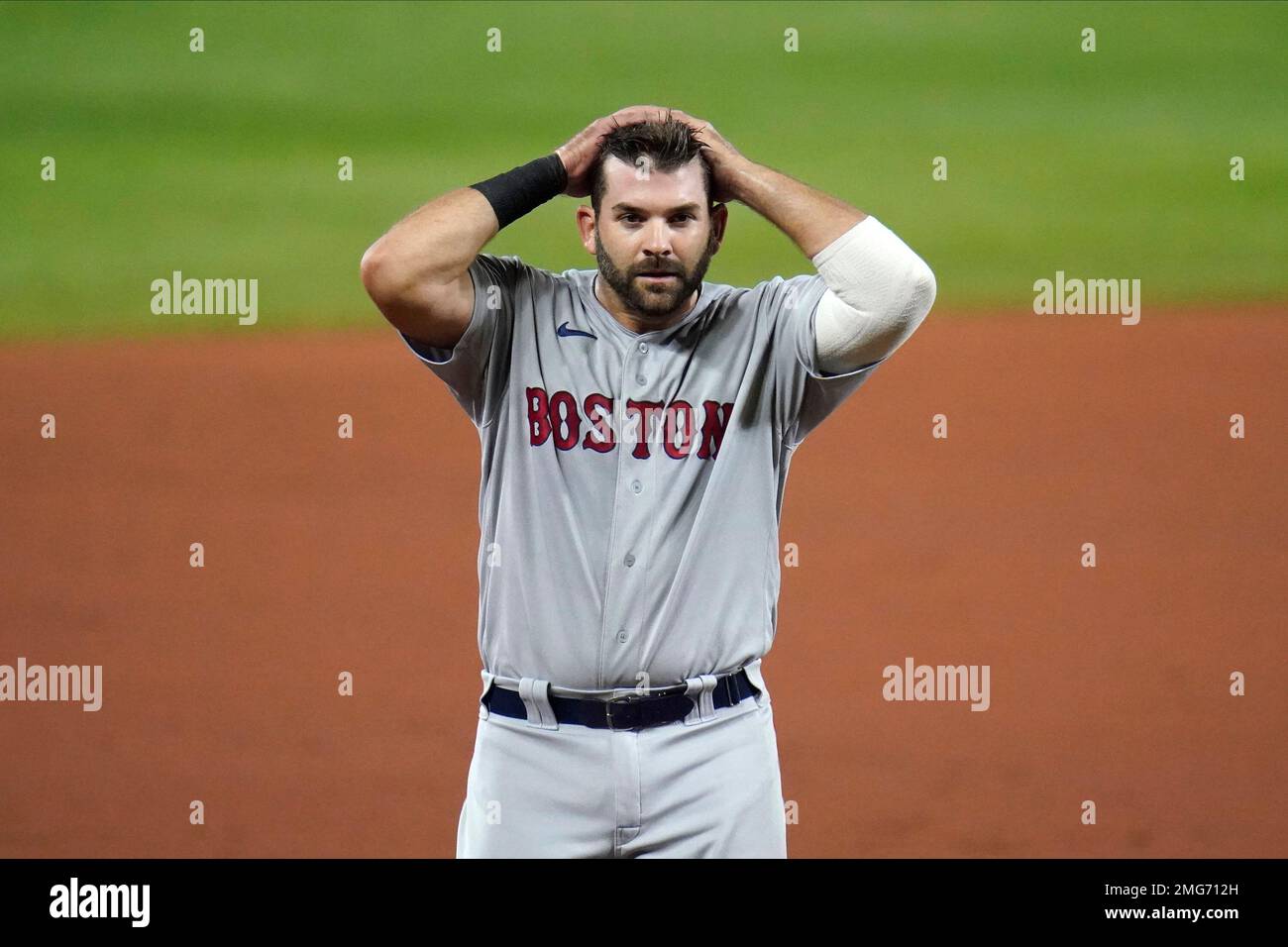 Boston Red Sox's Mitch Moreland heads to the dugout during the fifth ...