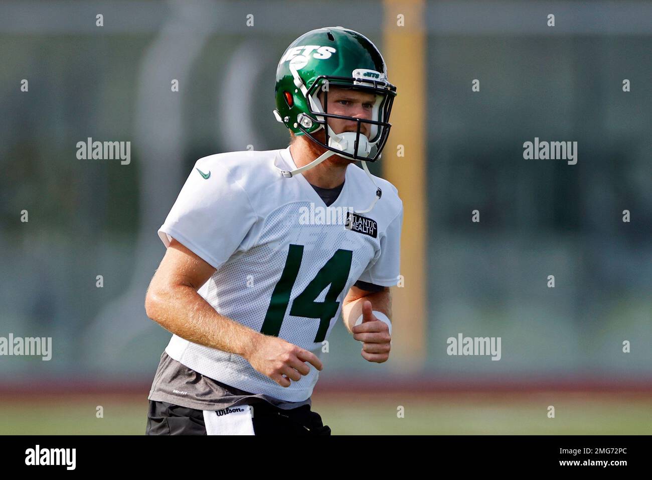 New York Jets quarterback Sam Darnold (14) during a practice at the NFL football team's training ...