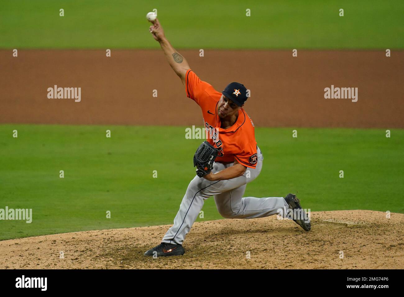 Houston Astros relief pitcher Andre Scrubb works against a San Diego ...