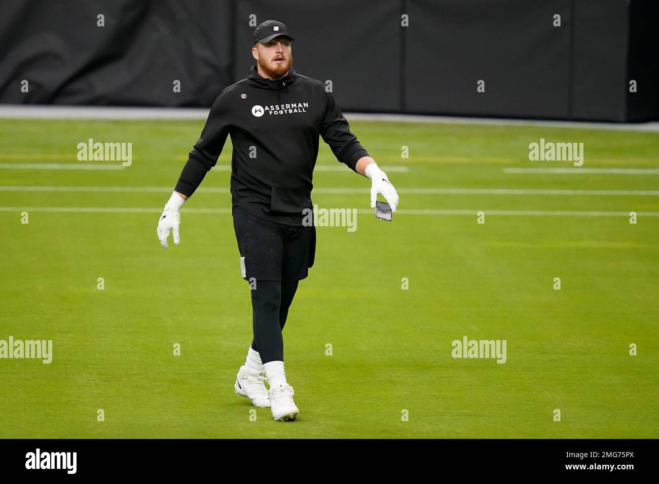 Las Vegas Raiders' Maxx Crosby attends attends an NFL football training ...