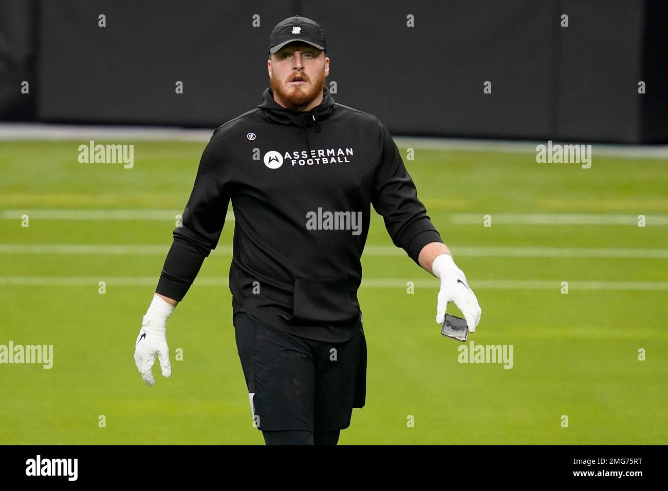 Las Vegas Raiders' Maxx Crosby attends attends an NFL football training ...