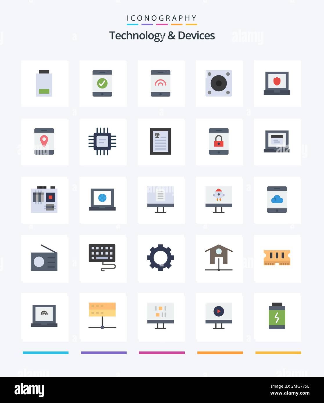 Creative Devices 25 Flat icon pack Such As mobile. location. devices. shield. laptop Stock ...