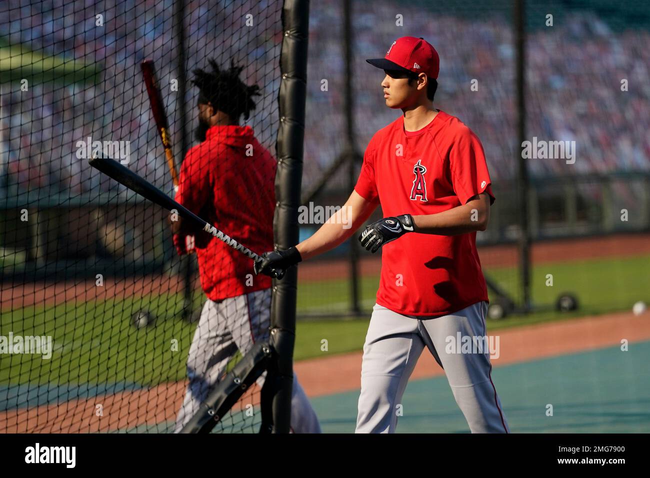 Los Angeles Angels' Shohei Ohtani during batting practice before a ...