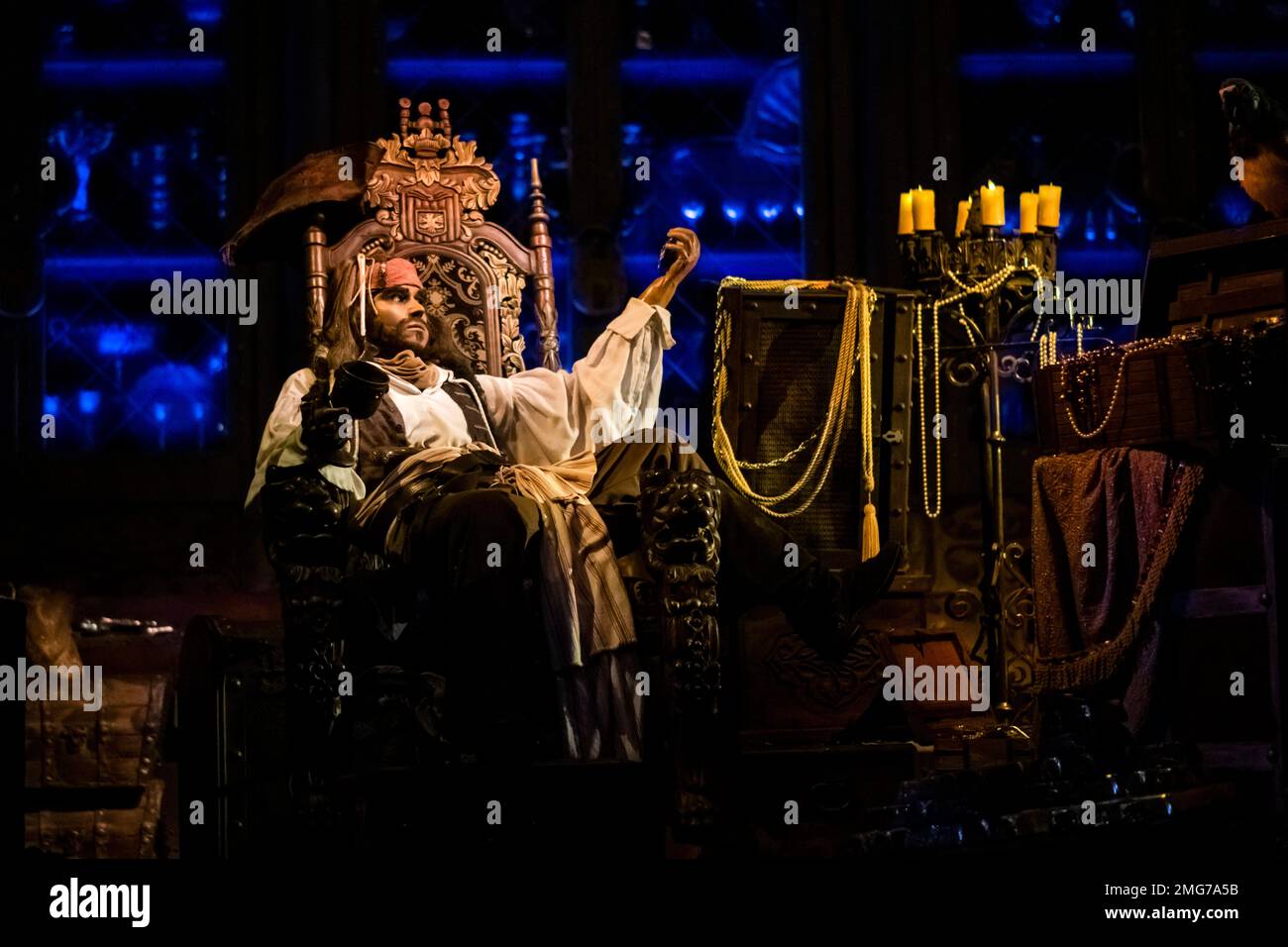 The Audio-Animatronic pirate Captain Jack Sparrow is seen inside the ...