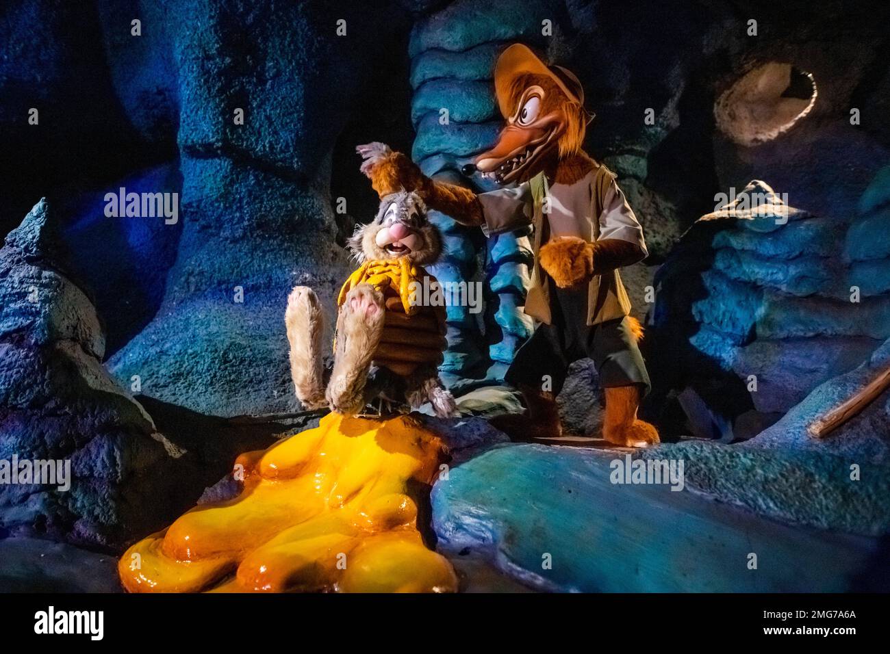 The Brer Rabbit and Brer Fox characters are seen in the Splash Mountain ...