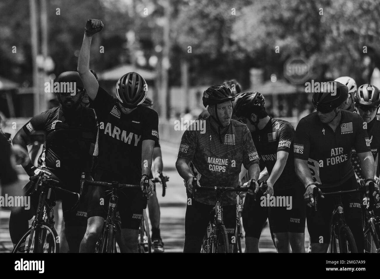 U.S. Army 1st. Lt. Ryan Arthur raises his fist at the starting line ...