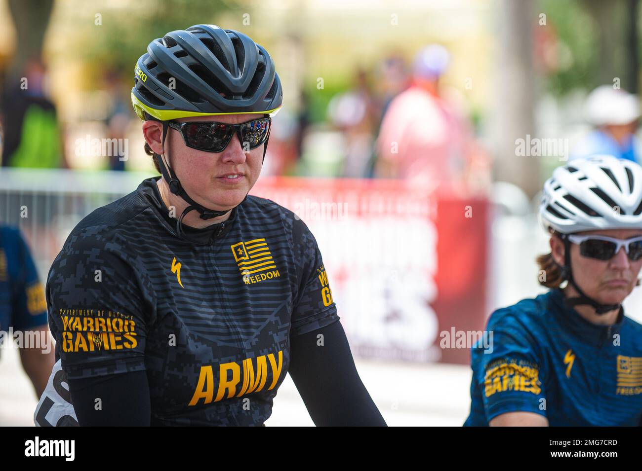 U.S. Army Maj. Victoria Camire prepares to compete in a cycling ...