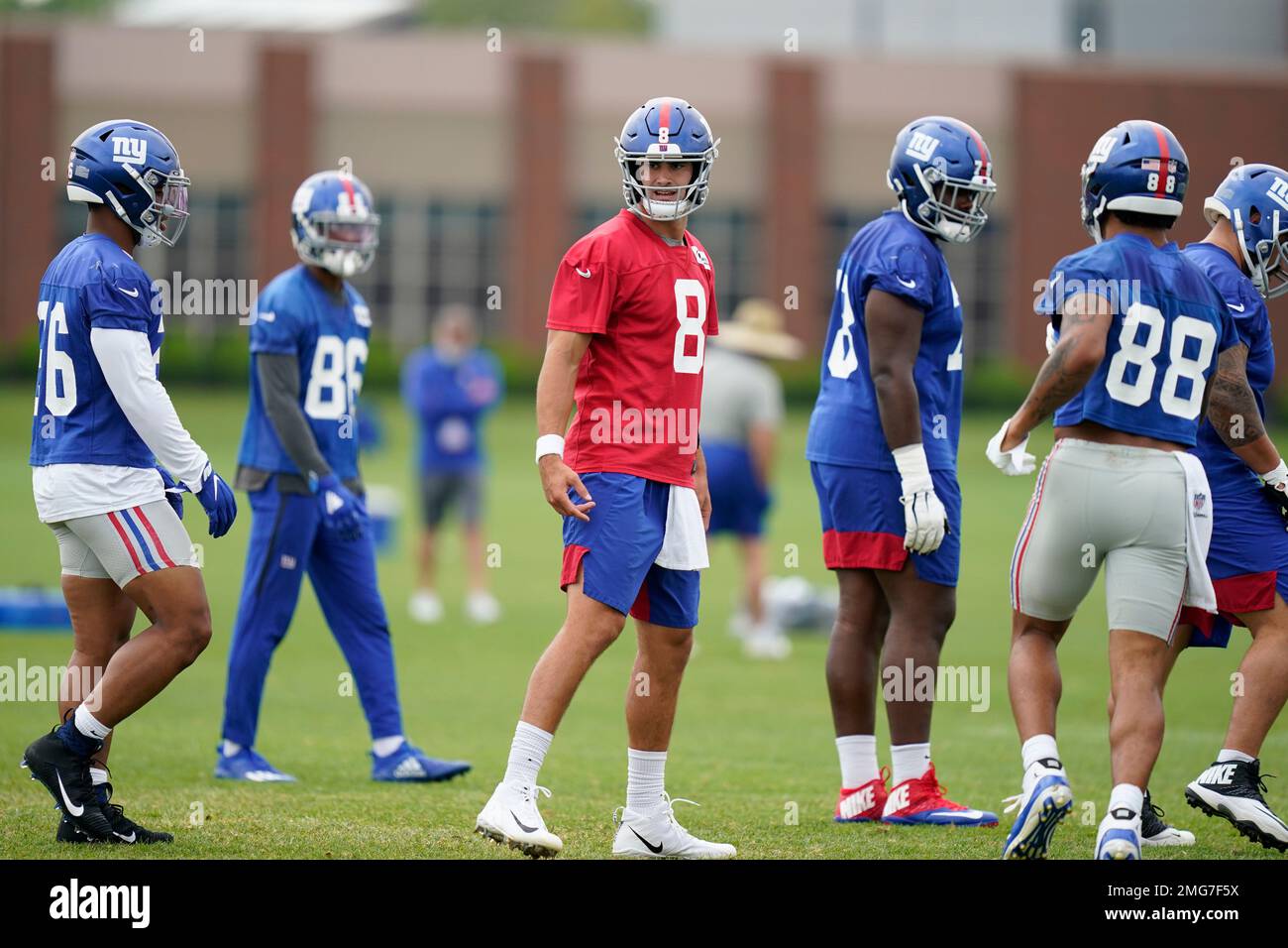 New York Giants quarterback Daniel Jones participates in a practice at ...