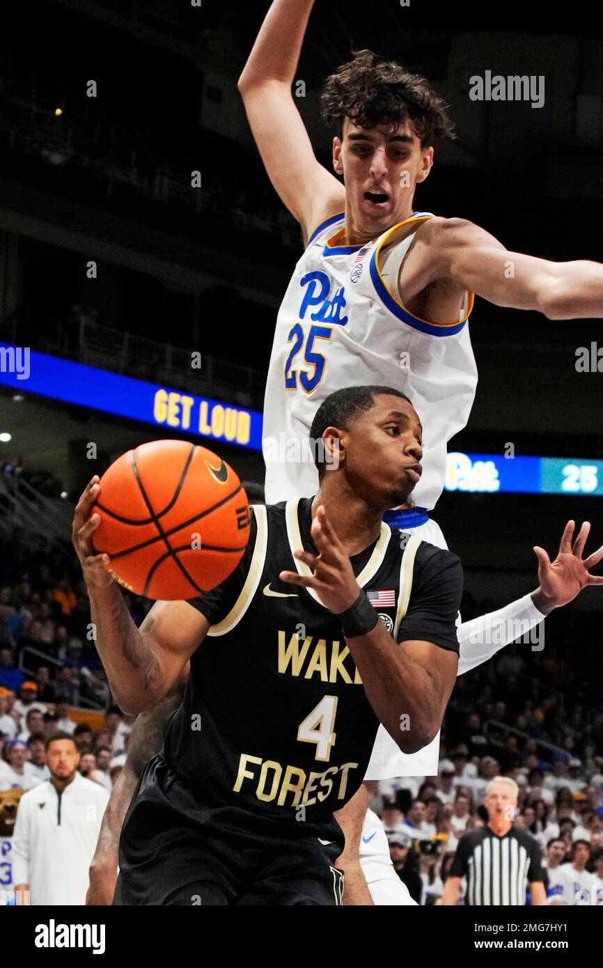 Wake Forest guard Daivien Williamson (4) looks to pass with Pittsburgh ...