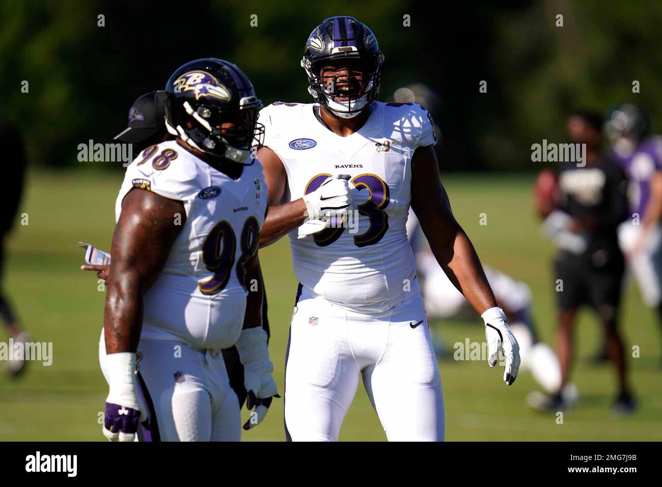 Baltimore Ravens defensive end Calais Campbell (93) reacts while ...