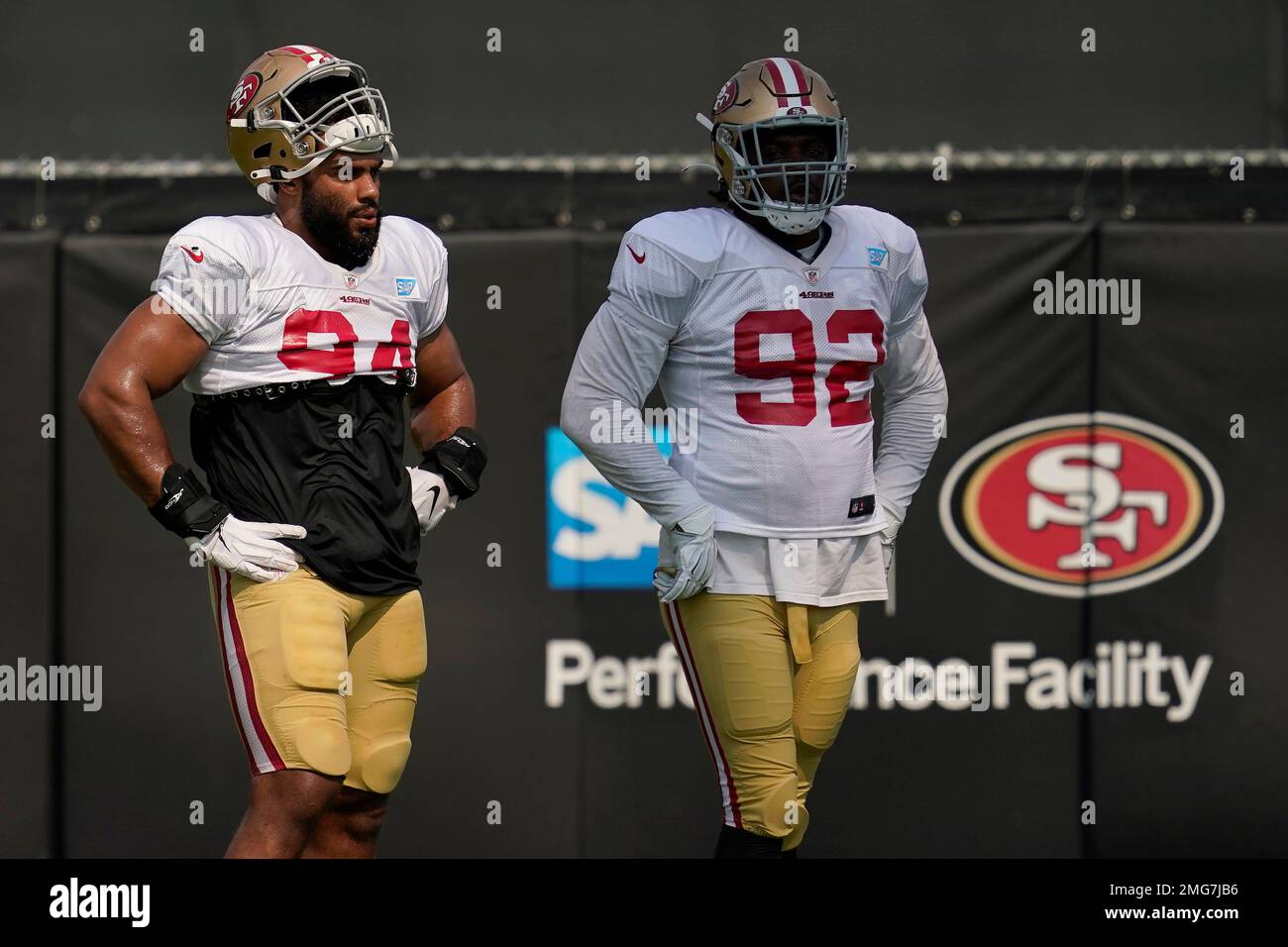 San Francisco 49ers' Solomon Thomas (94) and Kerry Hyder Jr., during ...
