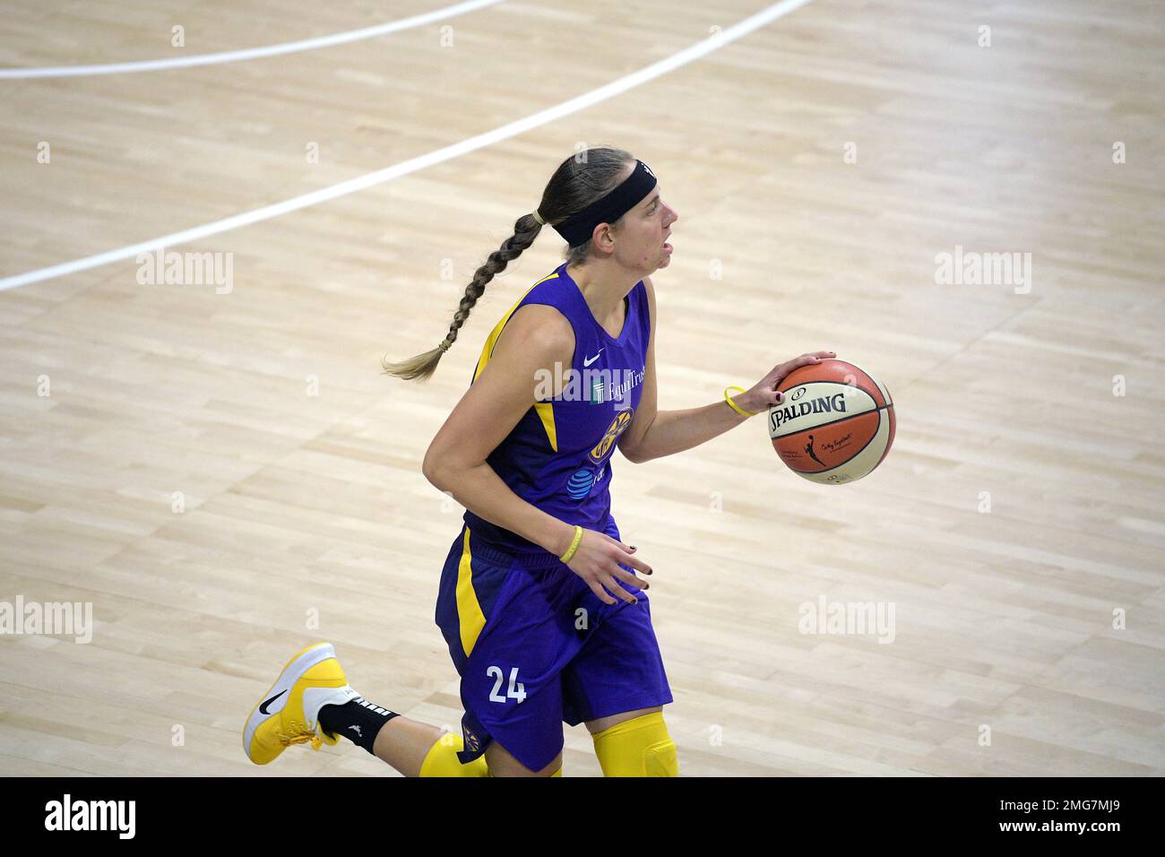 Los Angeles Sparks guard Sydney Wiese (24) brings the ball up the court ...
