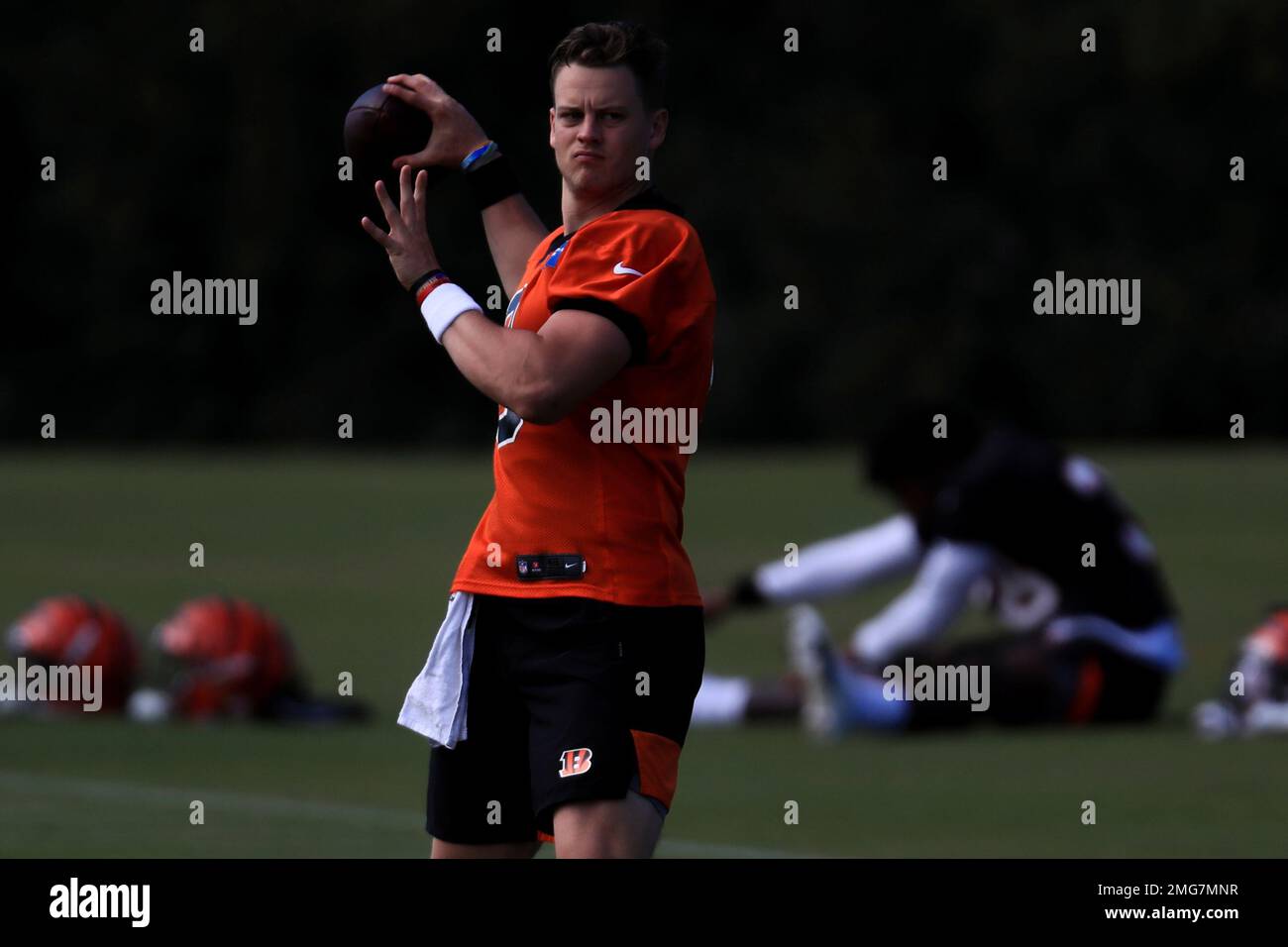 Cincinnati Bengals' Joe Burrow (9) throws a pass during an NFL football ...