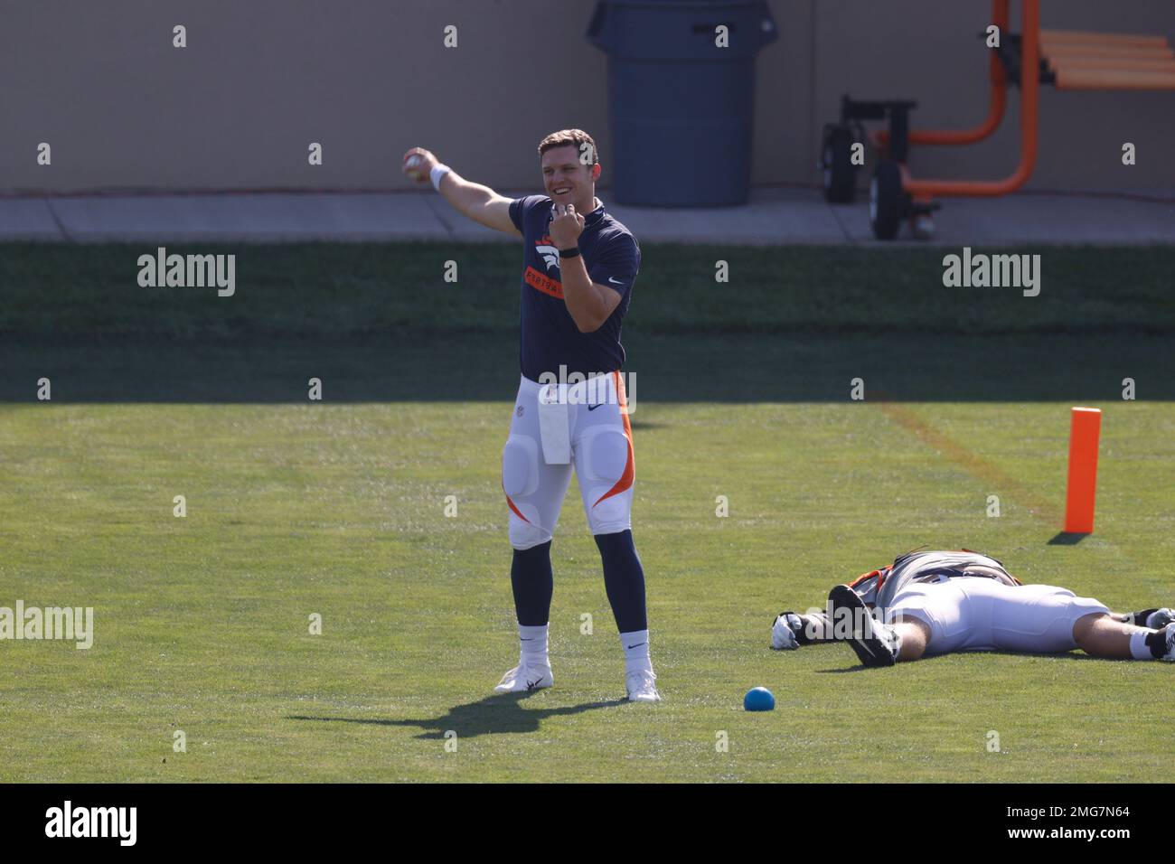 Denver Broncos quarterback Brett Rypien (4) takes part in drills during ...
