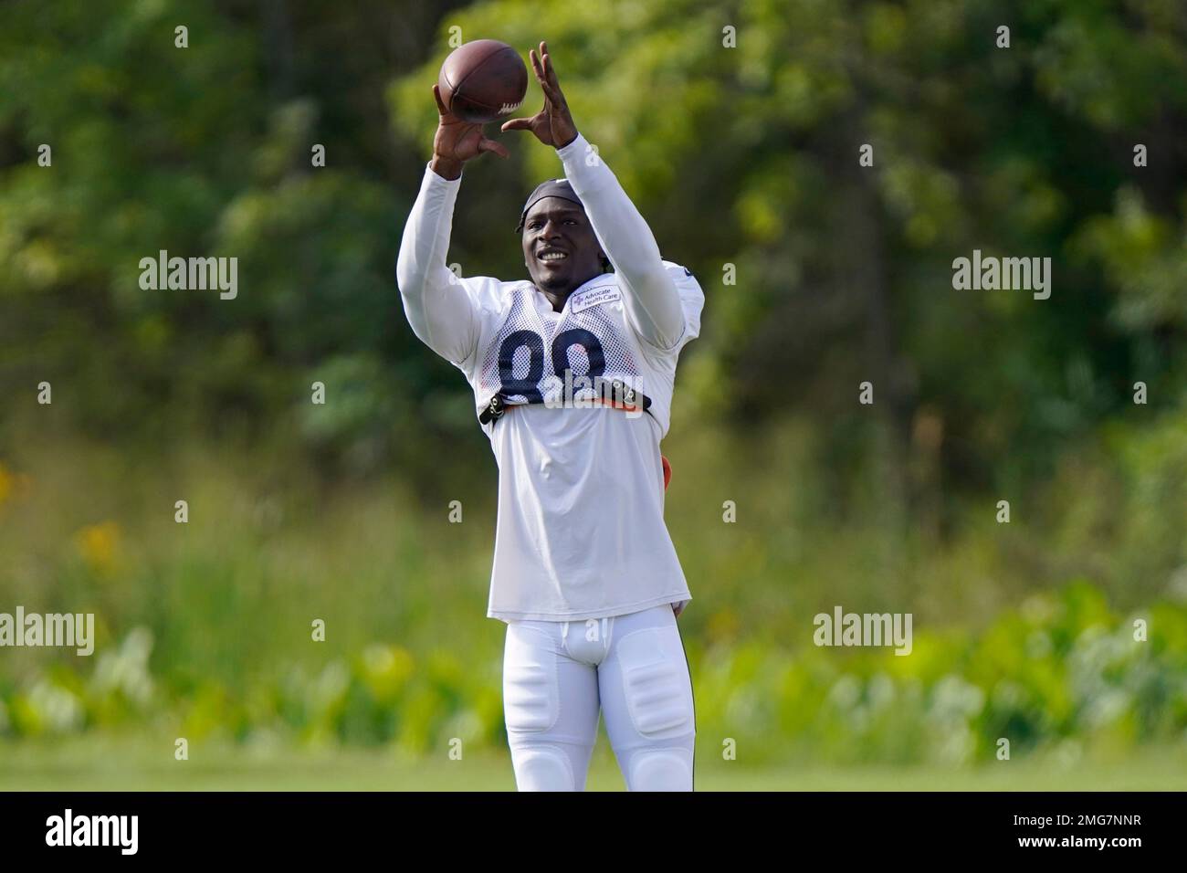 Chicago Bears wide receiver Riley Ridley catches a ball during an NFL ...