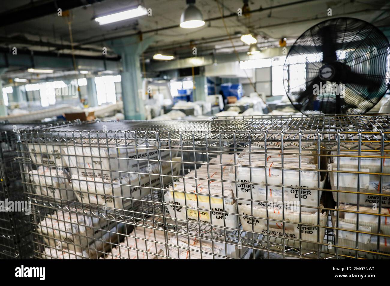 In this photo taken Wednesday, July 22, 2020, in New York, locked cages ...