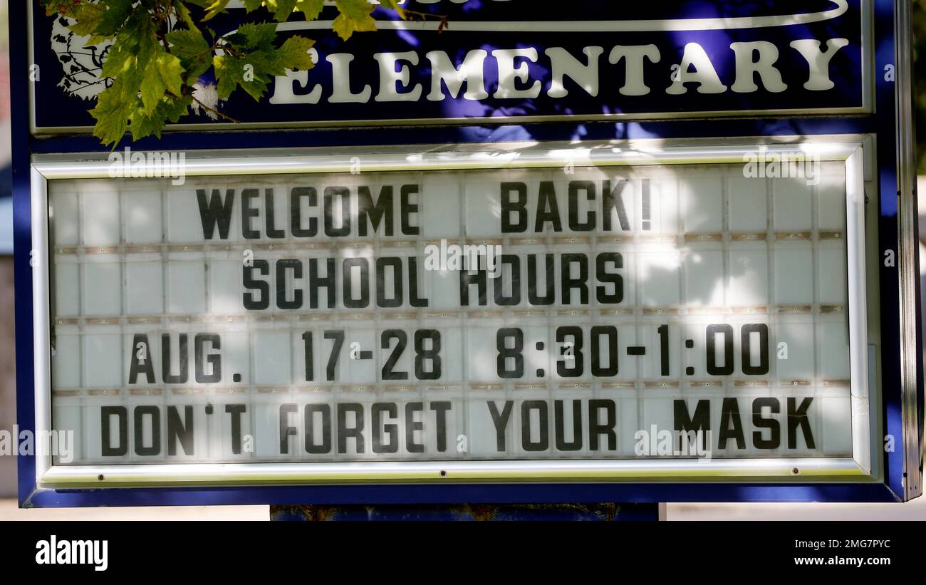 Liberty Elementary School sign welcomes students back during the first ...