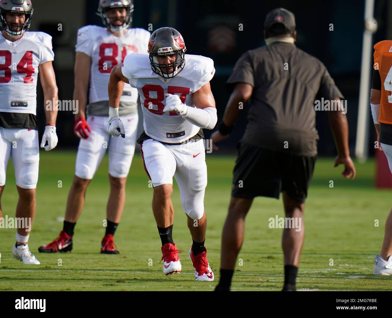 Tampa Bay Buccaneers tight end Rob Gronkowski (87) runs a drill during ...